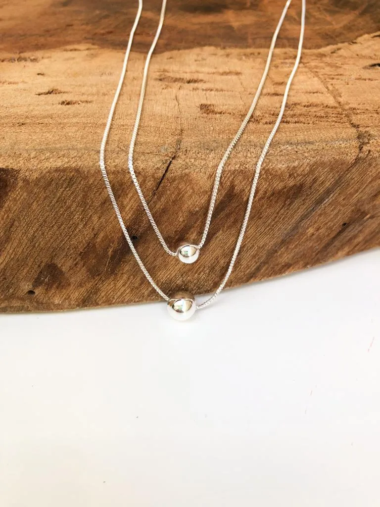 COLAR DUPLO BOLA P e M - 40/45cm PRATA - LorenSi